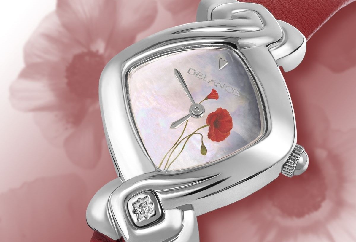 Poppies fans a watch for you, steel with dial painted with poppies